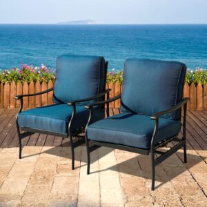 LOKATSE HOME 2 Pcs Outdoor Metal Furniture Patio Bistro Set Steel Dining Single Chairs with Cushion, Blue