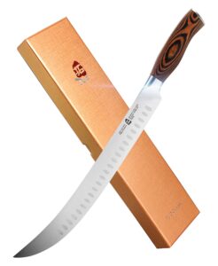 tuo butcher knife - 12 inch breaking butcher s knives curved granton edge carver slicing knife long meat veggies cleaver - german hc steel comfortable pakkawood handle - fiery series gift box included