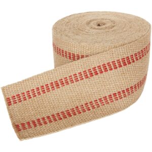 Ziqi 2Pcs Upholstery/Craft Jute Webbing, 3.5 Inches X 10 Yards Natural Burlap Fabric Jute Webbing Burlap Ribbon, Upholstery Chair Webbing Tape for Chair Repair, Crafts & Decorations (Red Stripes)