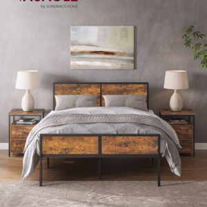 VASAGLE Metal Frame with Headboard, Footboard, No Box Spring Needed, Under-Bed Storage, Full, Classic Rustic