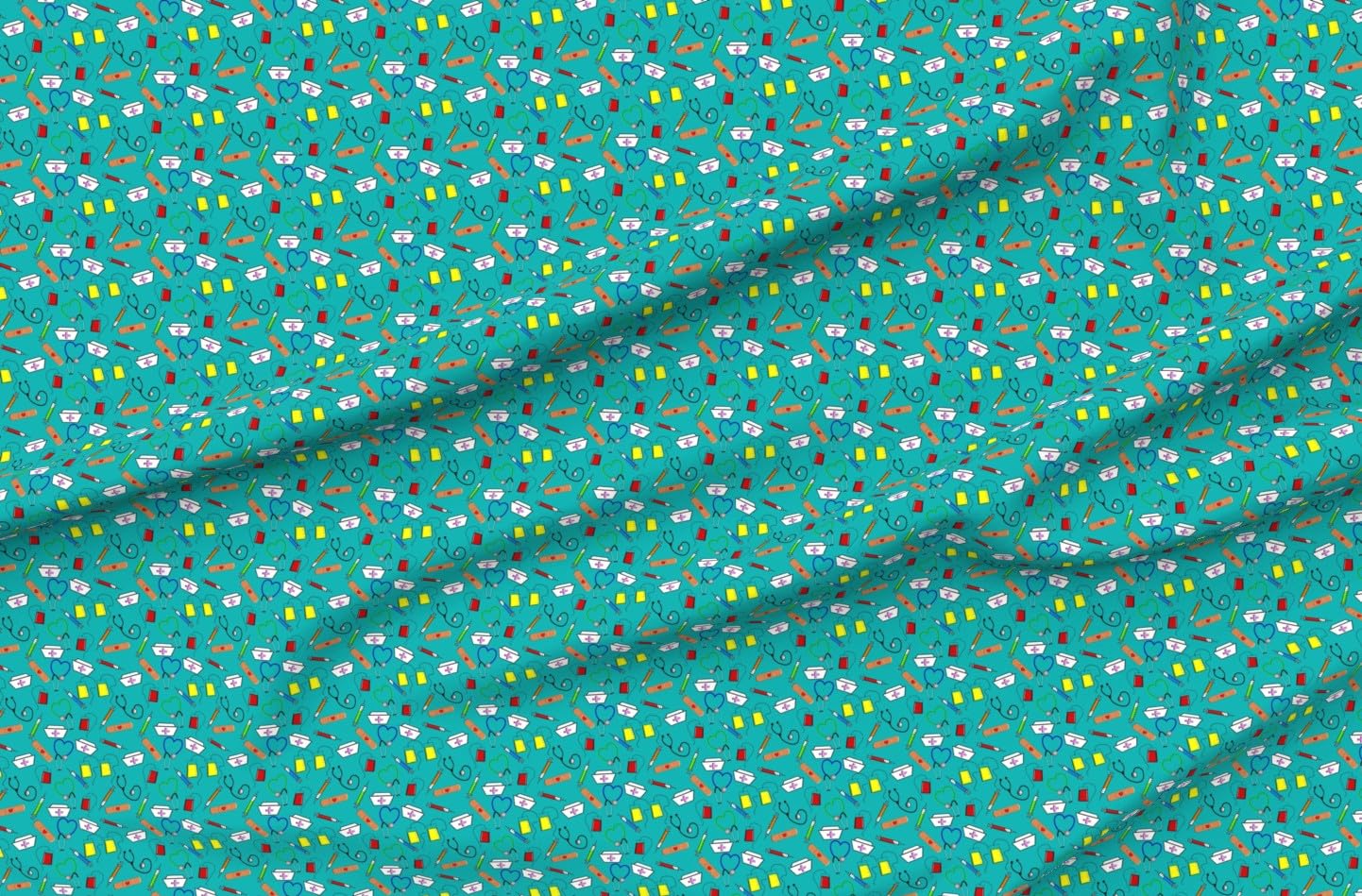 Spoonflower Fabric - Nurse Theme Medical Care Turquoise Blue Printed on Petal Signature Cotton Fabric Fat Quarter - Sewing Quilting Apparel Crafts Decor