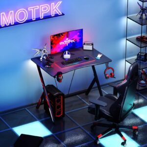 MOTPK Gaming Desk 31 inch, Small Gaming Desk for Kids, Gift Idea, PC Computer Desk, Home Office Desk Workstation with Carbon Fiber Surface, Gaming Table with Headphone Hook and Cup Holder