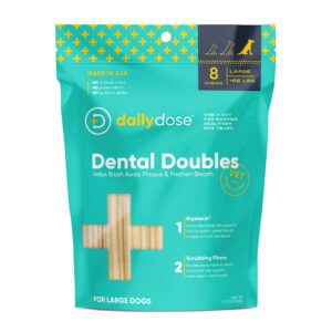 dailydose dental doubles dog treats, fresh breath, plaque removal, grain-free, preservative-free, no artificial colors, daily treat for large sized dogs