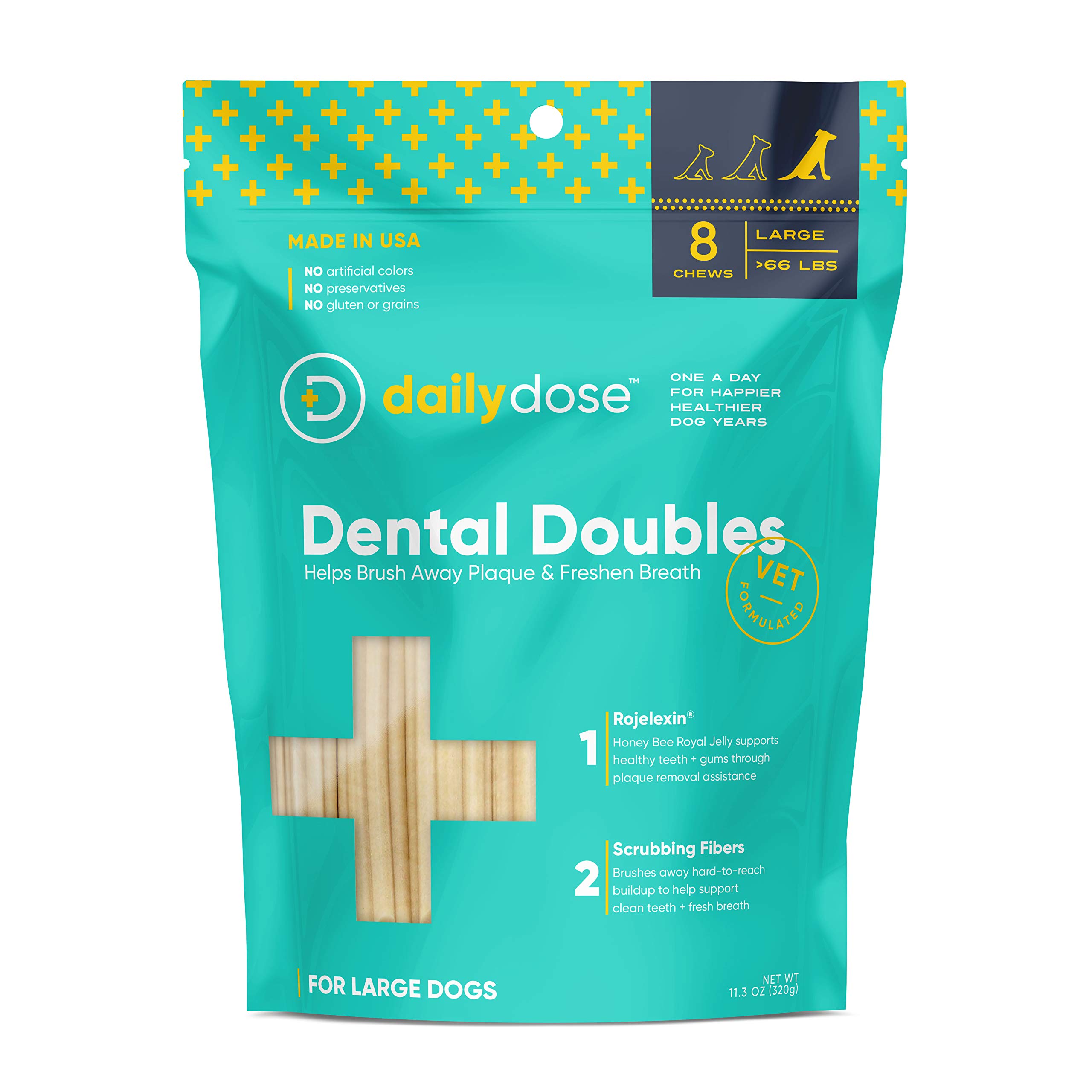 dailydose Dental Doubles Dog Treats, Fresh Breath, Plaque Removal, Grain-Free, Preservative-Free, no Artificial Colors, Daily Treat for Large Sized Dogs