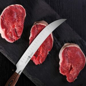 TUO Cimitar Butcher Knife - 10 inch Breaking Cimitar Knives Curved Slicing Carving Knife Pro Meat Cleaver Chopping Knife - German HC Steel Full Tang Pakkawood handle - Fiery Series Gift Box Included