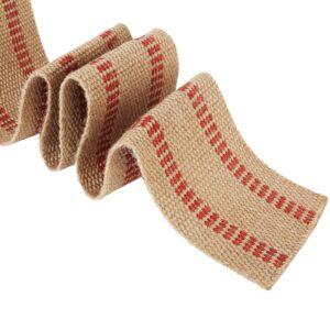 Ziqi 2Pcs Upholstery/Craft Jute Webbing, 3.5 Inches X 10 Yards Natural Burlap Fabric Jute Webbing Burlap Ribbon, Upholstery Chair Webbing Tape for Chair Repair, Crafts & Decorations (Red Stripes)