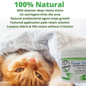 PawPurity Tear Stain Remover Wipes (60 pcs) for Cats | 100% Natural, Safe and Effective. | Removes Stains from Eyes of Cats and Kittens | Recommended by Vets/Groomers | Contains Colloidal Silver