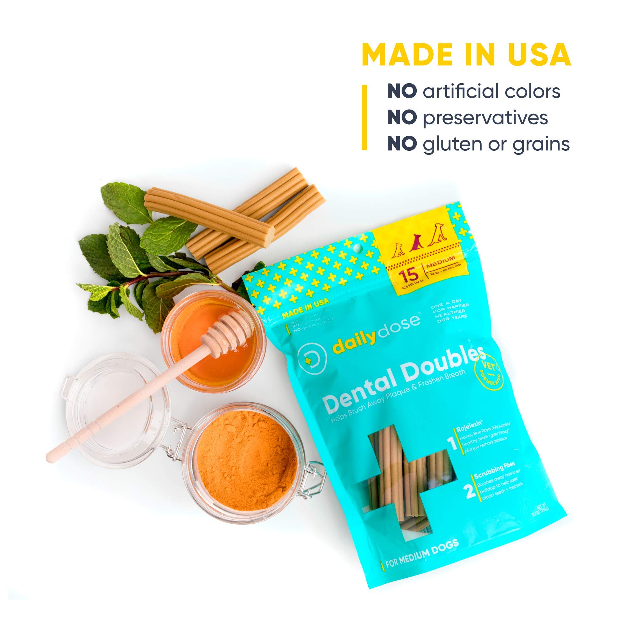 dailydose Dental Doubles Dog Treats, Fresh Breath, Plaque Removal, Grain-Free, Preservative-Free, no Artificial Colors, Daily Treat for Large Sized Dogs