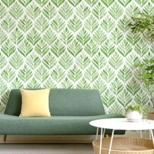 HAOKHOME Boho Peel and Stick Wallpaper Floral Tulip Leaves Green/White Removable Bathroom Kitchen Contact Paper Home Wall Decor 17.7in x 9.8ft