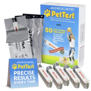 pettest diabetes blood glucose tests strips for dogs and cats for use with pettest glucose monitor (50 strips) sterilized and individually sealed