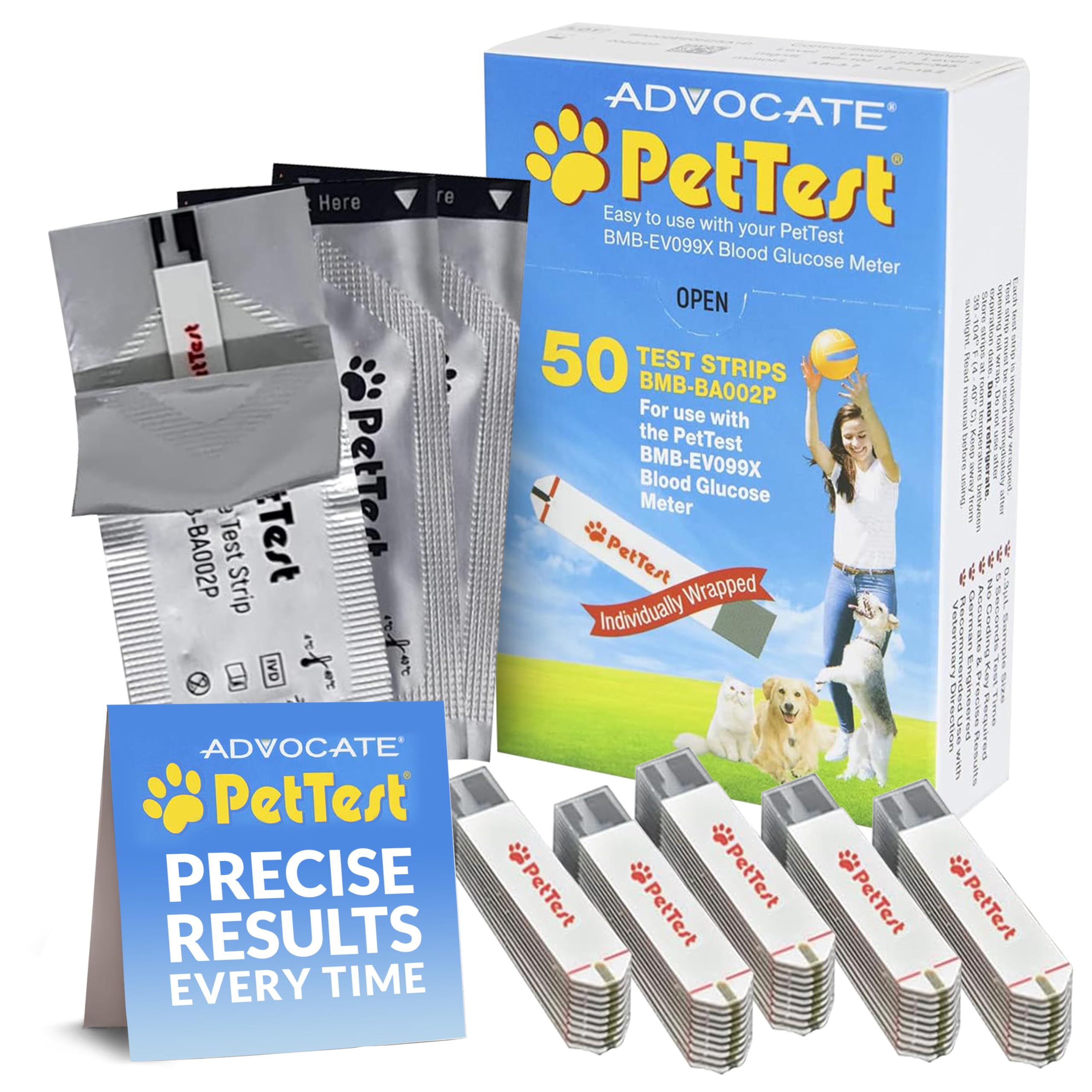 PetTest Diabetes Blood Glucose Tests Strips for Dogs and Cats for use with PetTest Glucose Monitor (50 Strips) Sterilized and Individually Sealed