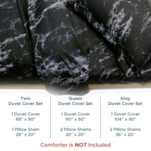 Essina Queen Duvet Cover Set – 3 Pcs Microfiber Duvet Cover with 2 Pillow Shams – Wrinkle Resistant Duvet Cover Queen – Boho Duvet Cover Zipper Closure and 4 Corner Ties – Black Marble