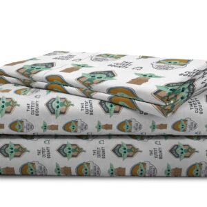 Jay Franco Star Wars The Mandalorian The Child Queen Sheet Set - 4 Piece Set Super Soft and Cozy Kid’s Bedding Features Baby Yoda Grogu - Fade Resistant Microfiber Sheets (Official Star Wars Product)