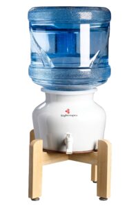 sighompro countertop ceramic porcelain water jug dispenser with faucet and gasket, with wooden stand. mostly used for 3 gallon and 5 gallon water bottles