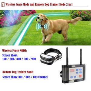 Wireless Dog Fence & Dog Training 2 in 1 System,Electric Wireless Fence Container for Dogs with Remote, Adjustable Range Control & Display Distance, Waterproof Reflective Stripe Collar for All Dogs,fo