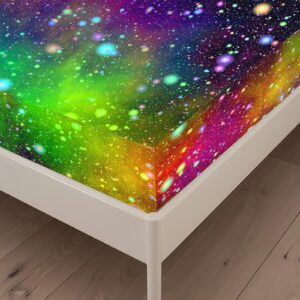 NiuOne Galaxy Fitted Sheet Set Rainbow Space Bedding Sheet Set for Girls Full 3PCS 1 Deep Pocket Sheet with 2 Pillowcases Wrinkle Free Microfiber(16,Full)