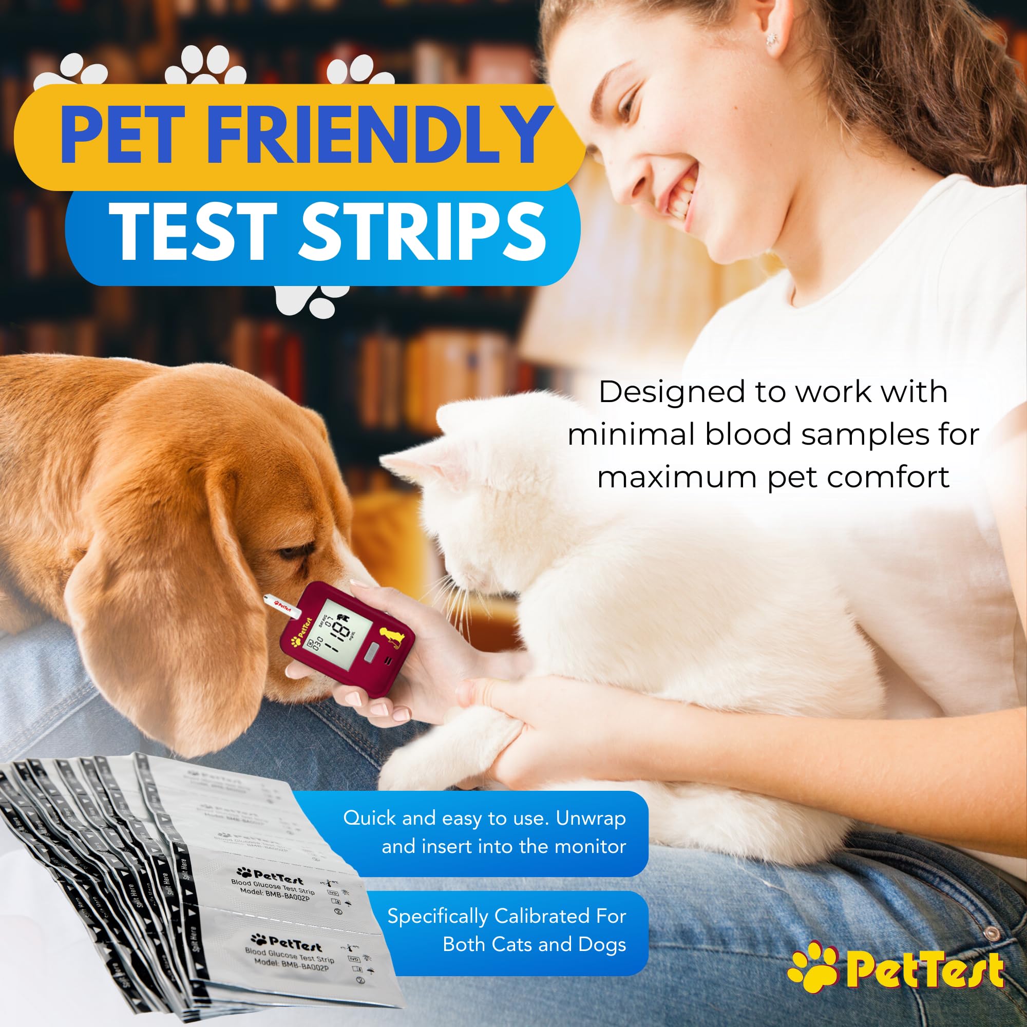 PetTest Diabetes Blood Glucose Tests Strips for Dogs and Cats for use with PetTest Glucose Monitor (50 Strips) Sterilized and Individually Sealed