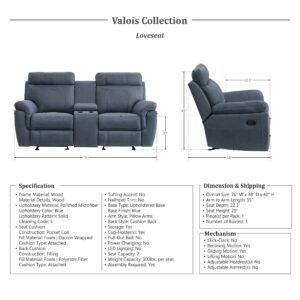 Lexicon Valois Double Glider Reclining Loveseat, Blue