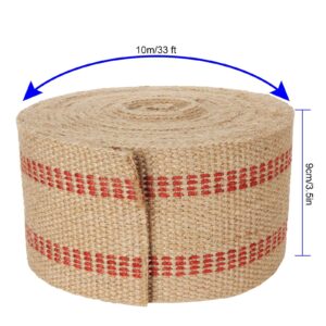 Ziqi 2Pcs Upholstery/Craft Jute Webbing, 3.5 Inches X 10 Yards Natural Burlap Fabric Jute Webbing Burlap Ribbon, Upholstery Chair Webbing Tape for Chair Repair, Crafts & Decorations (Red Stripes)