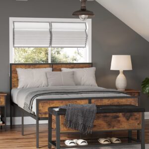 VASAGLE Metal Frame with Headboard, Footboard, No Box Spring Needed, Under-Bed Storage, Full, Classic Rustic