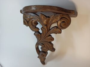 mik-dyzayn vintage shelf, unique hand carved wall shelf, carved wooden shelf for icons with candlestick, wood carving wall shelf, wood shelf, shelving