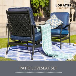 LOKATSE HOME 2 Pcs Outdoor Metal Furniture Patio Bistro Set Steel Dining Single Chairs with Cushion, Blue