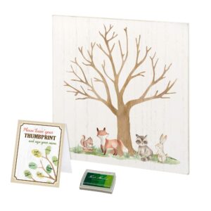 lillian rose woodland baby shower guest book alternative with ink pad, cream, 11.75 x 11.75 x 0.375"