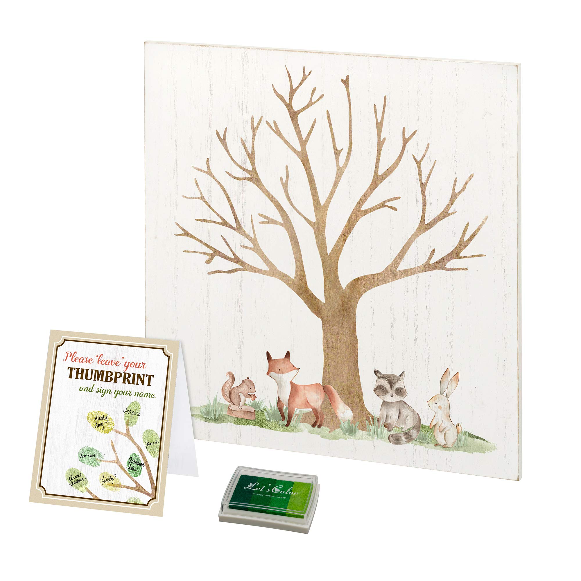 Lillian Rose Woodland Baby Shower Guest Book Alternative with Ink Pad, Cream, 11.75 x 11.75 x 0.375"