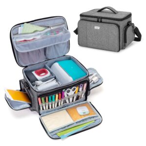 luxja carrying case compatible with cricut joy and easy press mini, carrying bag with supplies storage sections, gray