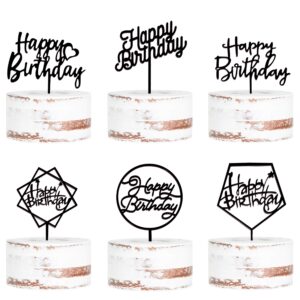 6-Pack Black Birthday Cake Topper Set, Double-Sided Shiny Black, Acrylic Happy Birthday Sign Cake Toppers/Cupcake Toppers, Birthday Party Decorations Supplies for Cool Guy.