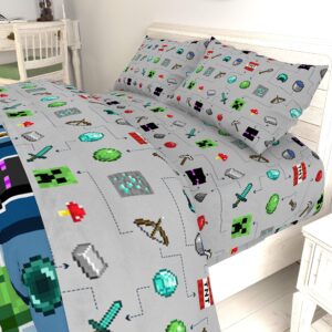 Jay Franco Minecraft Monster Hunters Full Sheet Set - 4 Piece Set Super Soft and Cozy Kid’s Bedding Features Creepers - Fade Resistant Microfiber Sheets (Official Minecraft Product)