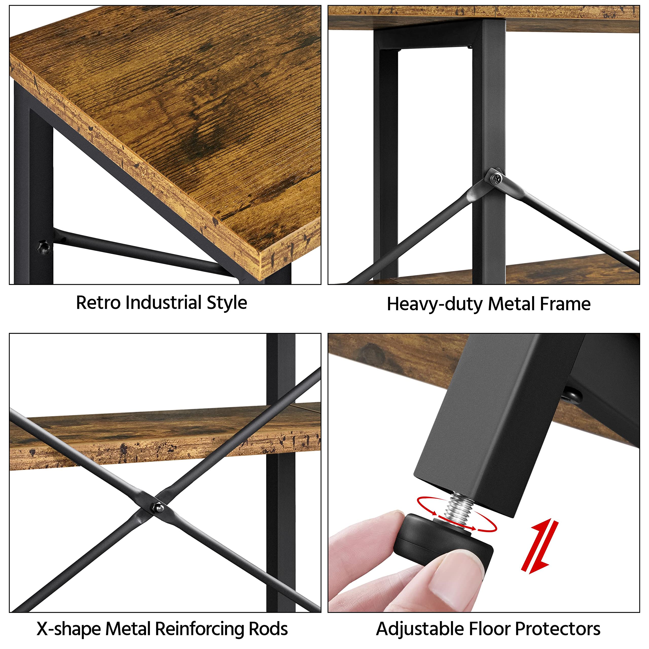 Yaheetech 55 Inch Console Table, Industrial Entryway Table with 3-Tier Storage Shelves, Sofa Table Narrow Long for Living Room, Entryway, Hallway, Foyer, Metal Frame, Rustic Brown