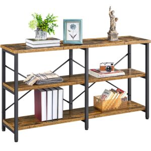 yaheetech 55 inch console table, industrial entryway table with 3-tier storage shelves, sofa table narrow long for living room, entryway, hallway, foyer, metal frame, rustic brown