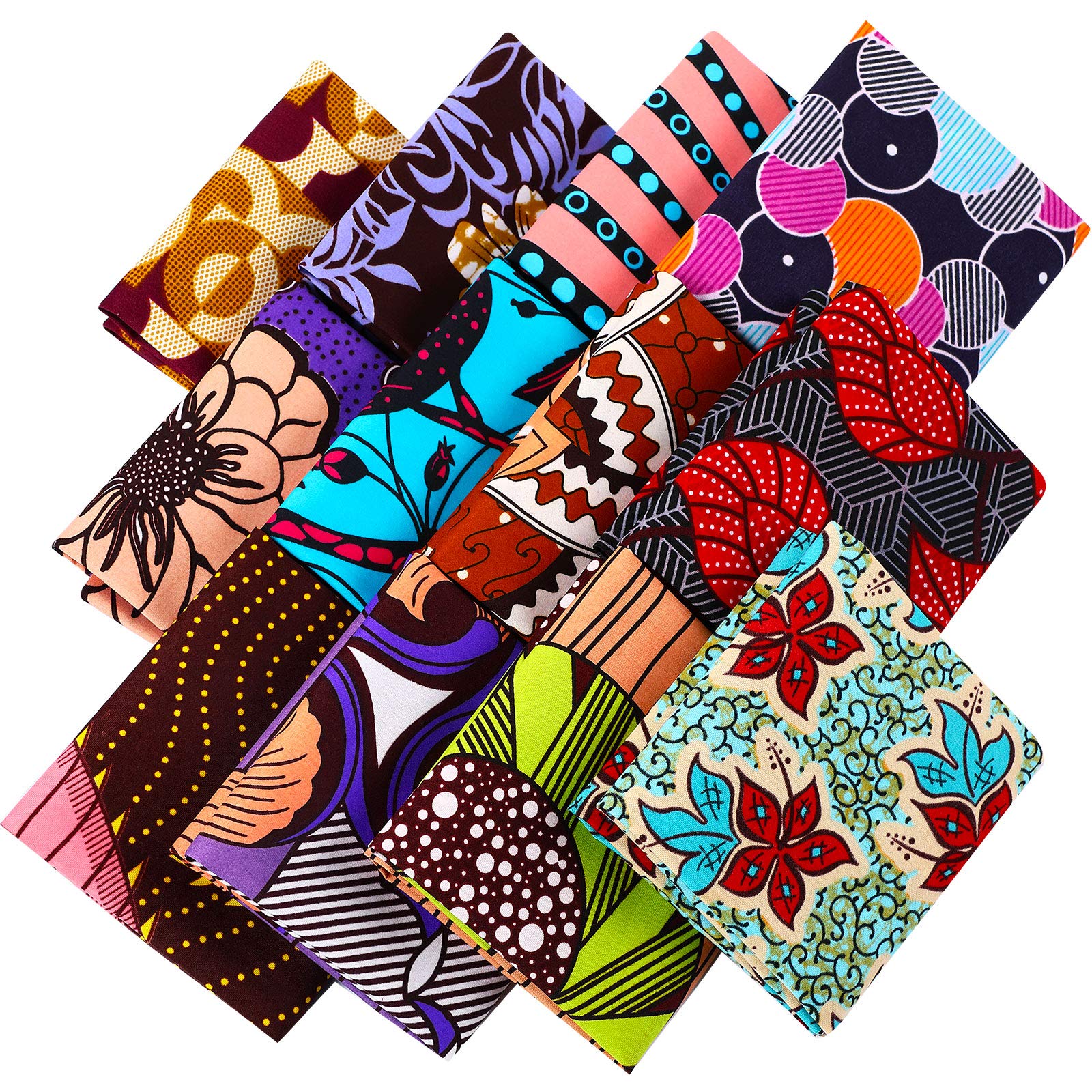 12 Pcs African Print Fabric Fat Quarters Scraps African Fabric by Yard for Sewing Face Covering Make, Craft Projects and DIY Patch Work, 19.5 x 15.7 Inch/ 50 x 40 cm