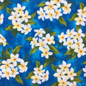 Turquoise Plumerias Hawaiian Print Fabric Sold by The Yard