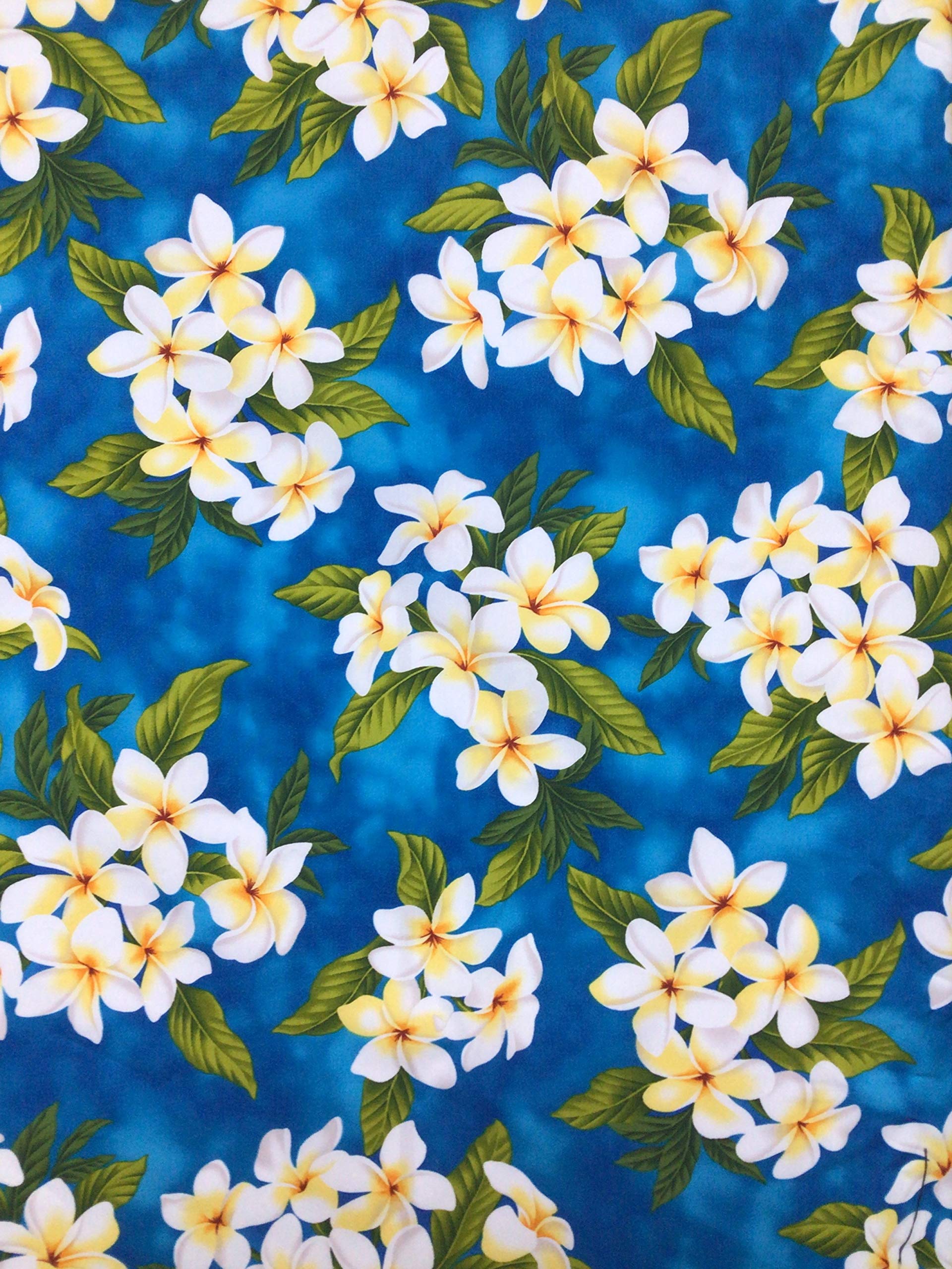 Turquoise Plumerias Hawaiian Print Fabric Sold by The Yard