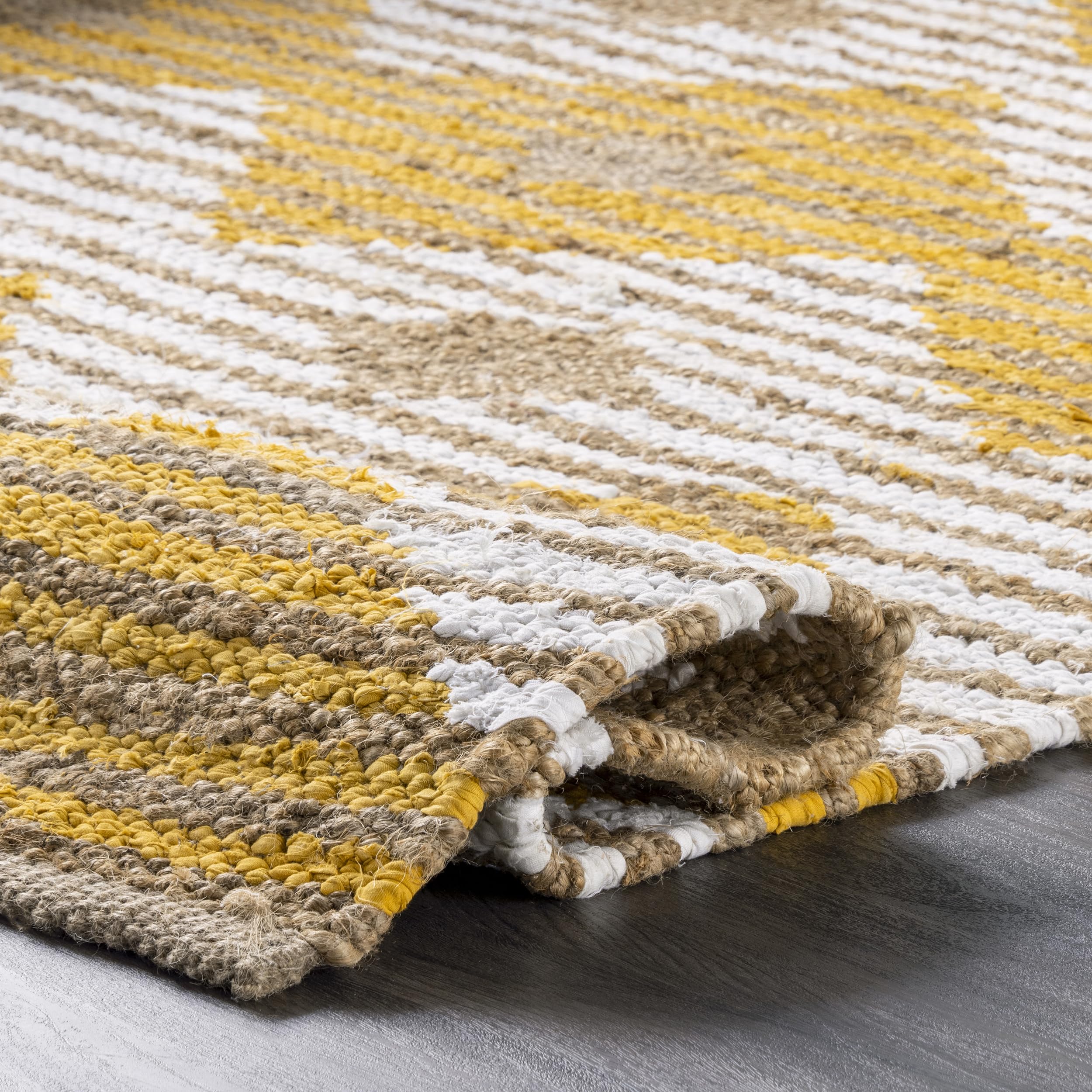 nuLOOM Hand Braided Marla Denim And Jute Diamonds Runner Rug, 2' x 6', Yellow