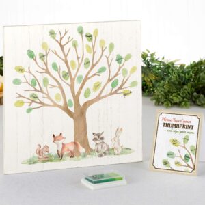 Lillian Rose Woodland Baby Shower Guest Book Alternative with Ink Pad, Cream, 11.75 x 11.75 x 0.375"