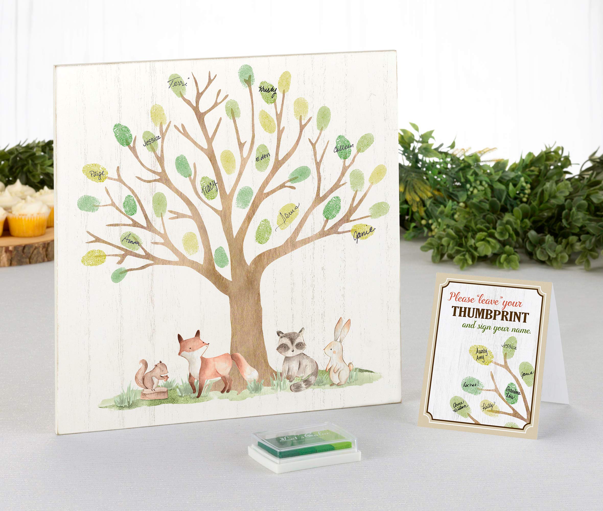 Lillian Rose Woodland Baby Shower Guest Book Alternative with Ink Pad, Cream, 11.75 x 11.75 x 0.375"