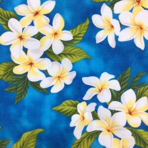 Turquoise Plumerias Hawaiian Print Fabric Sold by The Yard