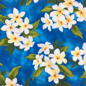 Turquoise Plumerias Hawaiian Print Fabric Sold by The Yard