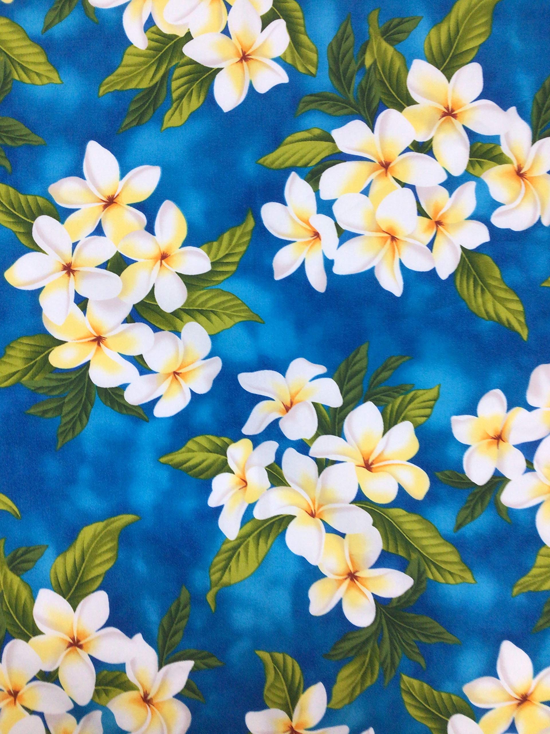 Turquoise Plumerias Hawaiian Print Fabric Sold by The Yard