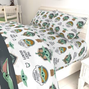 Jay Franco Star Wars The Mandalorian The Child Queen Sheet Set - 4 Piece Set Super Soft and Cozy Kid’s Bedding Features Baby Yoda Grogu - Fade Resistant Microfiber Sheets (Official Star Wars Product)