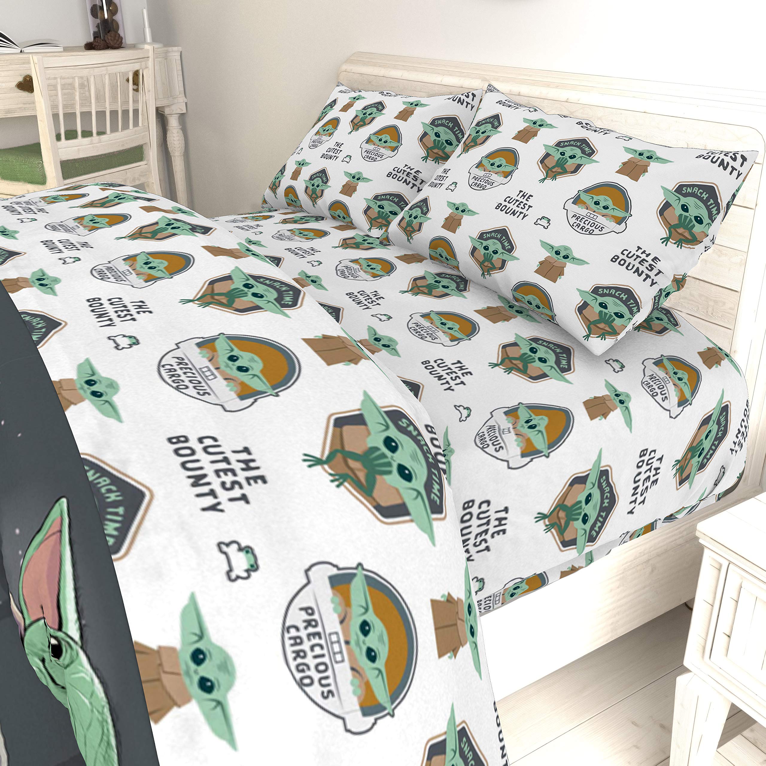 Jay Franco Star Wars The Mandalorian The Child Full Sheet Set - 4 Piece Set Super Soft and Cozy Kid’s Bedding Features Baby Yoda Grogu - Fade Resistant Microfiber Sheets (Official Star Wars Product)