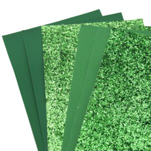 David accessories 8pcs/Set 7.7" x 12.9" (20 cm x 33 cm) Green Color Series Faux Leather Sheets Glitter Mixed Synthetic Leather Sheets Bundles for Leather Earrings Bows Making (Green)