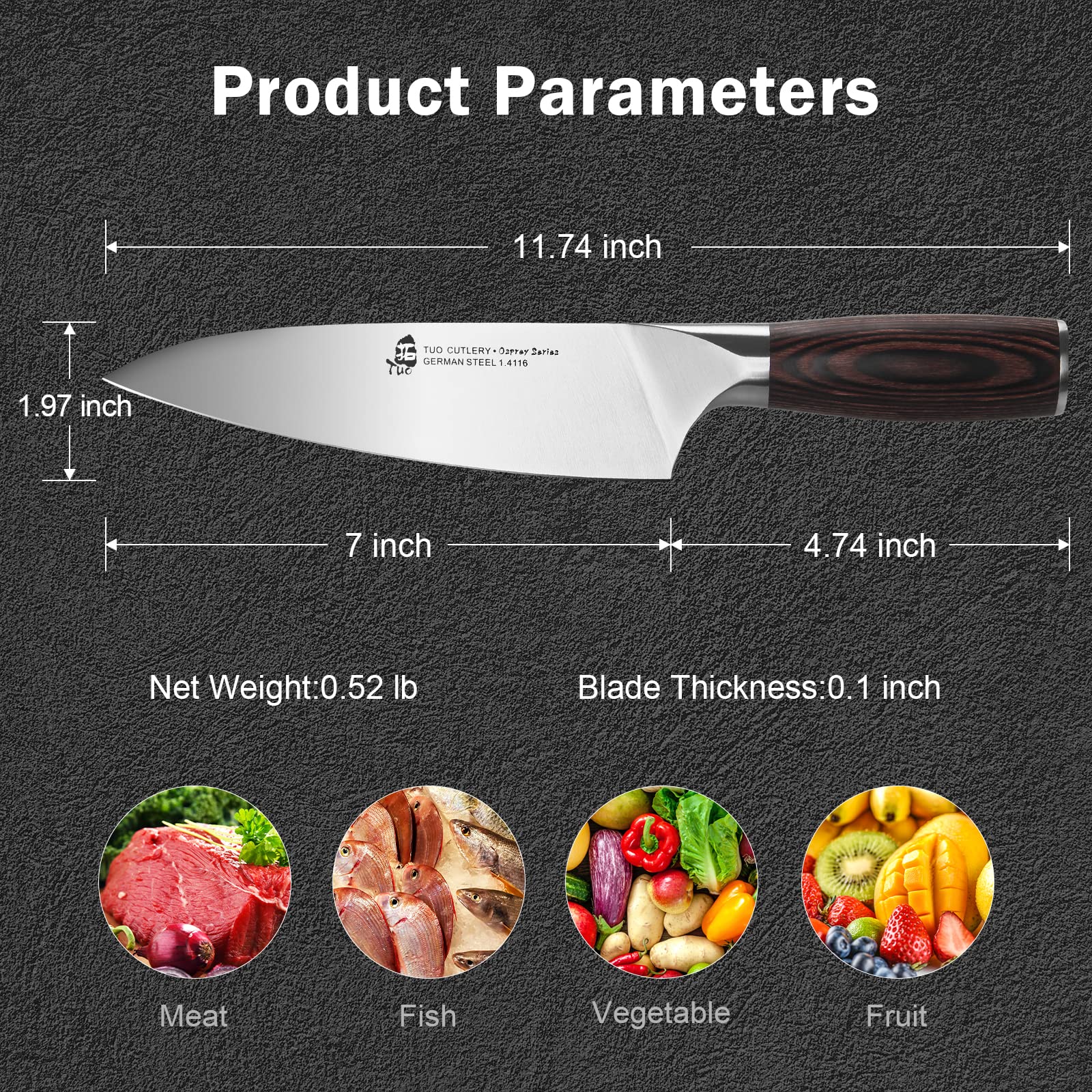 TUO Chef Knife 7 inch - Ultra Sharp Asian Knife Japanese Chef Knife with Ergonomic Pakkawood Handle - German High Carbon Stainless Kitchen Knife with Gift Box - Osprey Series