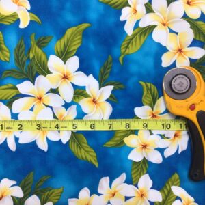 Turquoise Plumerias Hawaiian Print Fabric Sold by The Yard