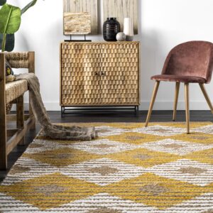 nuLOOM Hand Braided Marla Denim And Jute Diamonds Runner Rug, 2' x 6', Yellow