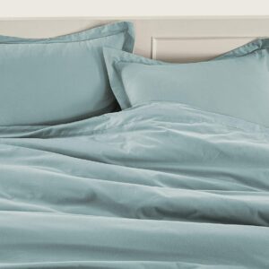 CASA PLATINO 100% Organic Cotton Duvet-Cover Set King Size Cool Blue, Pure Organic Cotton Long Staple Percale Weave Ultra Soft, Breathable, GOTS Certified