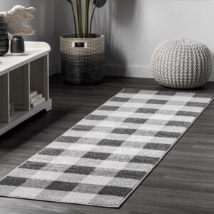 nuloom 2' x 9' performance indoor area rug, non-shed, power loomed high-traffic area rug for living room, bedroom, home, aisha grey